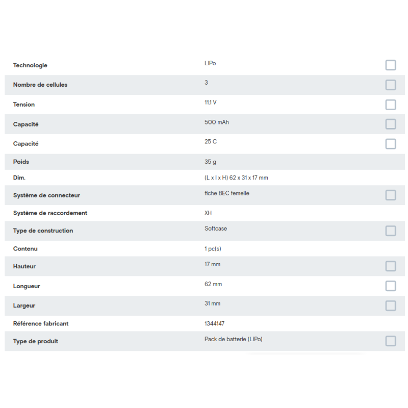 BATTERIE Le Bench V2/V2+ 500mAh